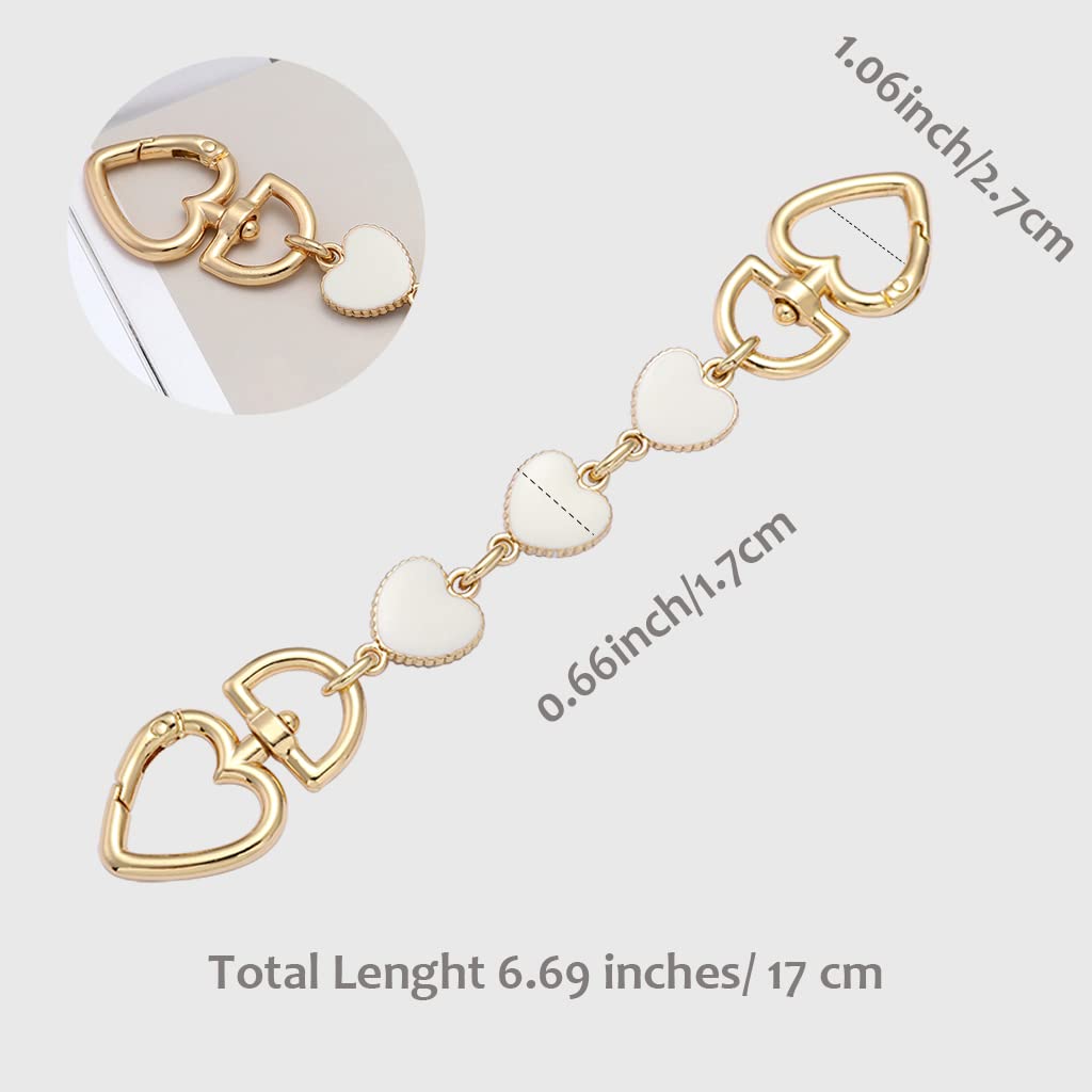 Anbys Bag Extender Chain Purse Extender Hearts Shape Replacement Purse Strap Extender Bag Charms for Purse Handbags Cross Body Bag(White)