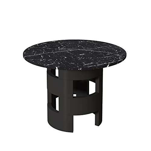 HomSof 42.12" Modern Round Dining Table with Printed Black Marble Table Top for Dining Room, Kitchen, Living Room