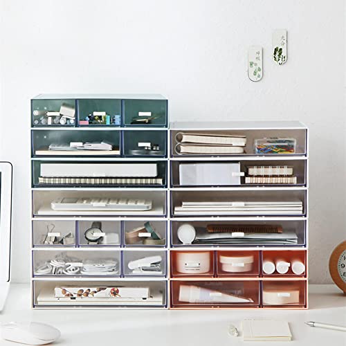 Stackable Desk Organizer with 6 Drawers, 3 Tier Plastic Desk Storage Box Desktop Drawers, Makeup Storage, Desk Organizer and Accessories for Desk, Cosmetic Skincare Storage Office School Home (White)