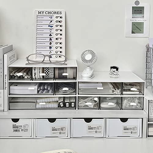 Stackable Desk Organizer with 6 Drawers, 3 Tier Plastic Desk Storage Box Desktop Drawers, Makeup Storage, Desk Organizer and Accessories for Desk, Cosmetic Skincare Storage Office School Home (White)