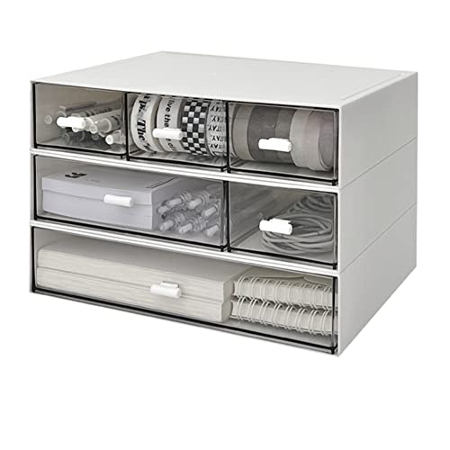 Stackable Desk Organizer with 6 Drawers, 3 Tier Plastic Desk Storage Box Desktop Drawers, Makeup Storage, Desk Organizer and Accessories for Desk, Cosmetic Skincare Storage Office School Home (White)