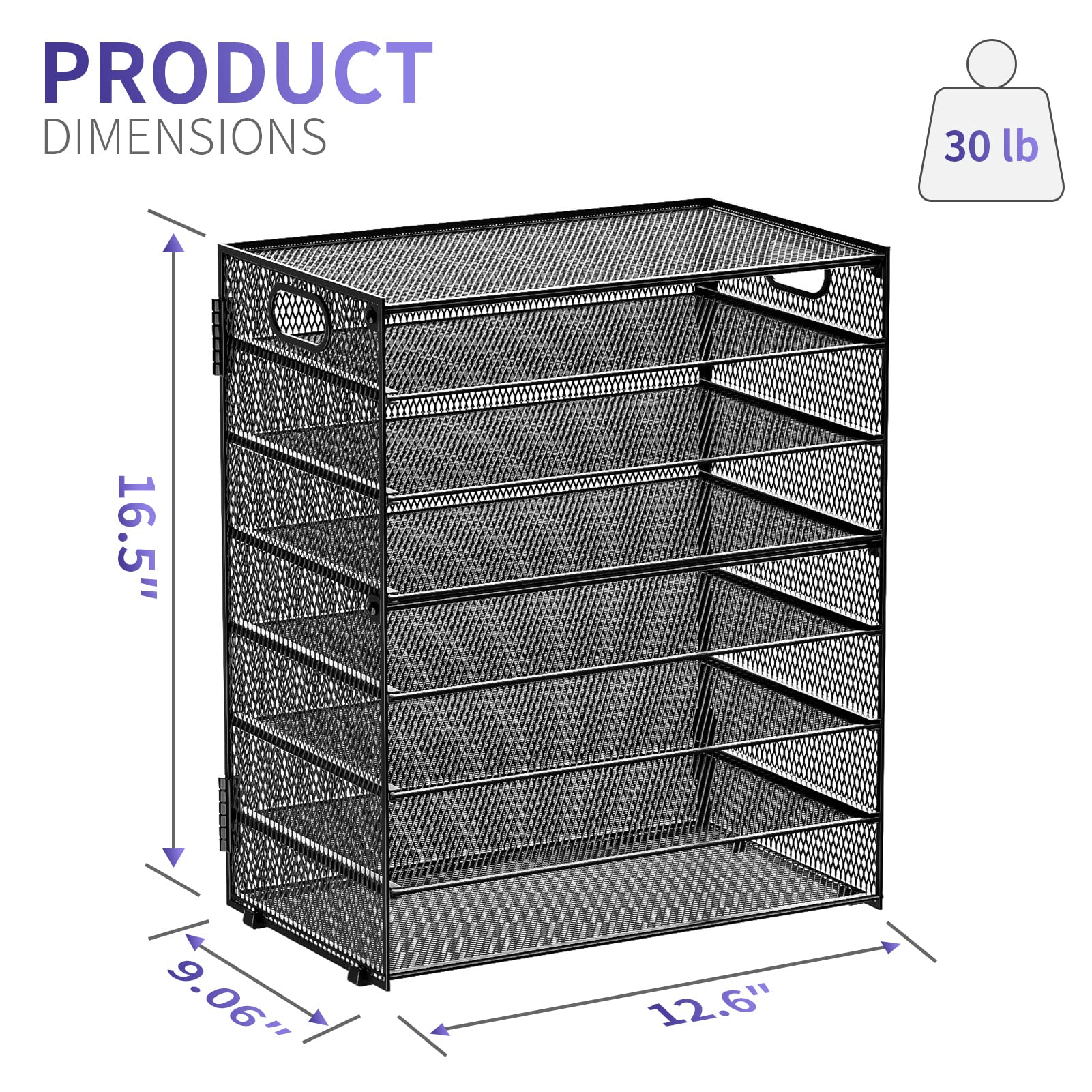 Marbrasse Paper Organizer Letter Tray, 8 Tier Mesh File Organizer with Handle, Paper Sorter Desk Organizer for Home Office Supplies - Black