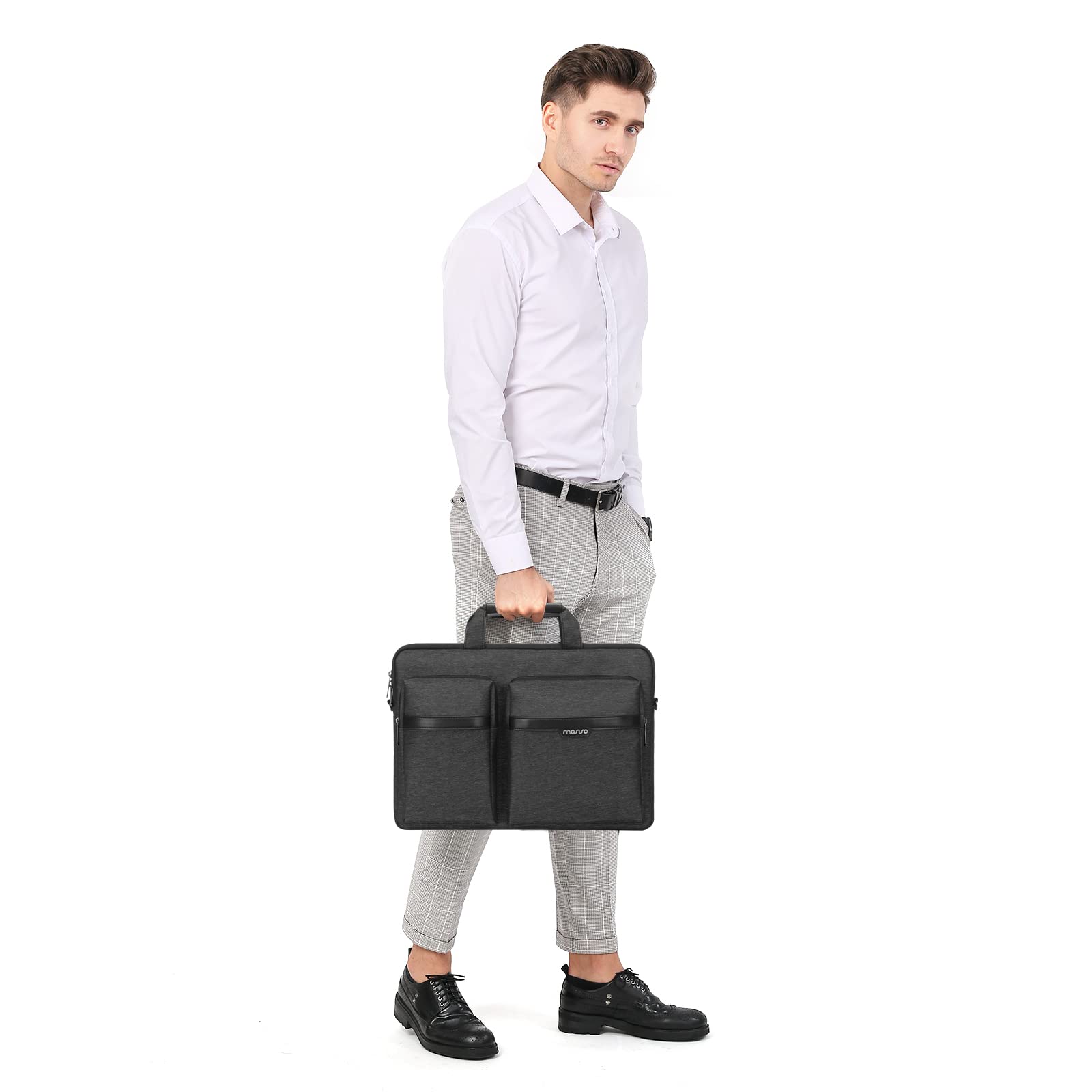 MOSISO Laptop Shoulder Bag,15 inch Computer Bag Compatible with MacBook, HP, Dell, Lenovo, Asus Notebook,15.6 inch Laptop Sleeve with 2 Raised Zipper Pockets & Hidden Pockets & Handle & Belt,Black