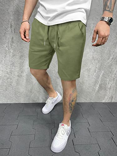 2023 Stylish Mens Chino Shorts Casual Dress Shorts Stretch Summer Twill Linen Shorts Drawstring Golf Shorts(Green,3XL)
