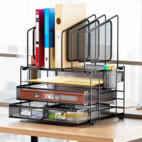 Marbrasse Metal Mesh Desk Organizer with Drawers and File Holders for Home Office