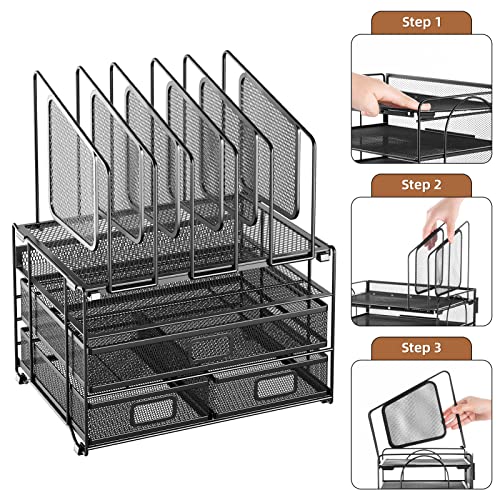 Marbrasse Metal Mesh Desk Organizer with Drawers and File Holders for Home Office