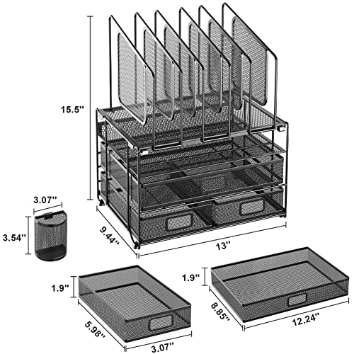 Marbrasse Metal Mesh Desk Organizer with Drawers and File Holders for Home Office