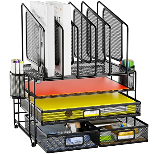 Marbrasse Metal Mesh Desk Organizer with Drawers and File Holders for Home Office