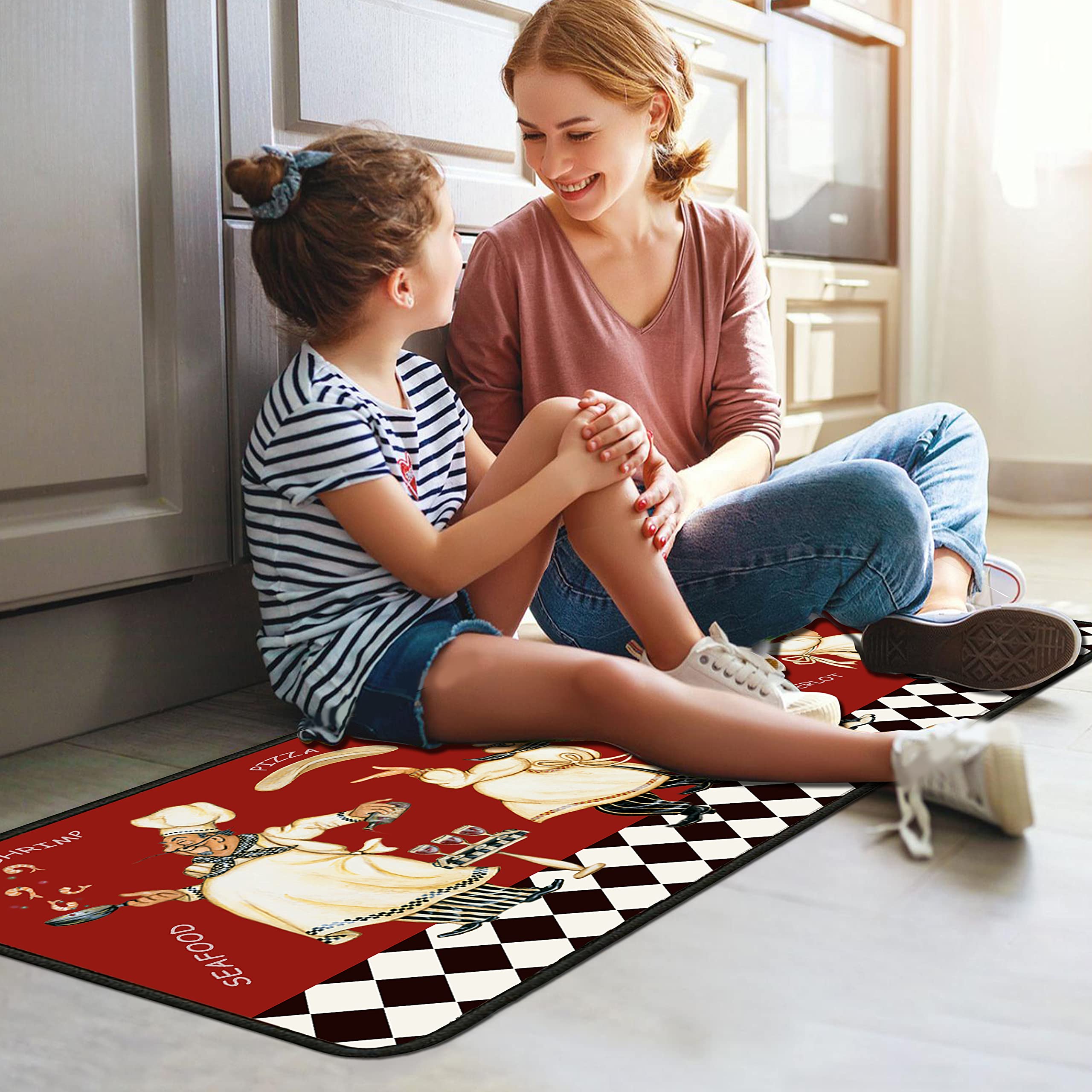 Fat Chef Rugs Kitchen Floor Mats for in Front of Sink, Fat Chef Kitchen Mats for Standing for Kitchen Decor 17"X30"+17"X47"