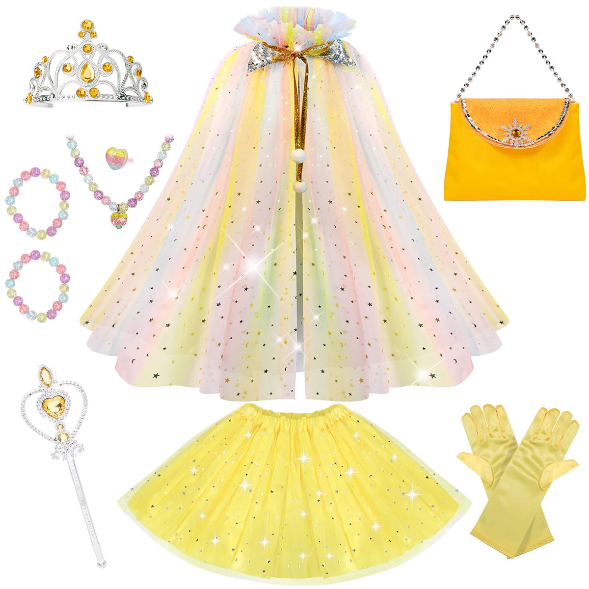Meland Princess Dress up Clothes for Little Girl, 11Pcs Princess Cape with Crown,Princess Dresses for Girl 3-8 Birthday Gift
