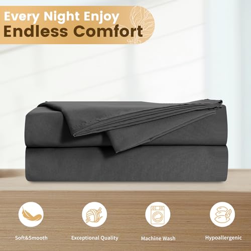 Bedlifes Full Size Sheet Sets- Cooling Sheets-Ultra Soft-Silky-Breathable-Deep Pocket- 1800 Series Bedding Set Microfiber Bed Sheets Full Size Dark Grey 4 Pieces