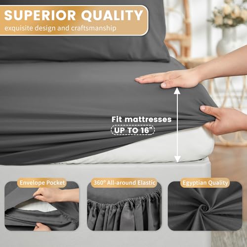 Bedlifes Full Size Sheet Sets- Cooling Sheets-Ultra Soft-Silky-Breathable-Deep Pocket- 1800 Series Bedding Set Microfiber Bed Sheets Full Size Dark Grey 4 Pieces