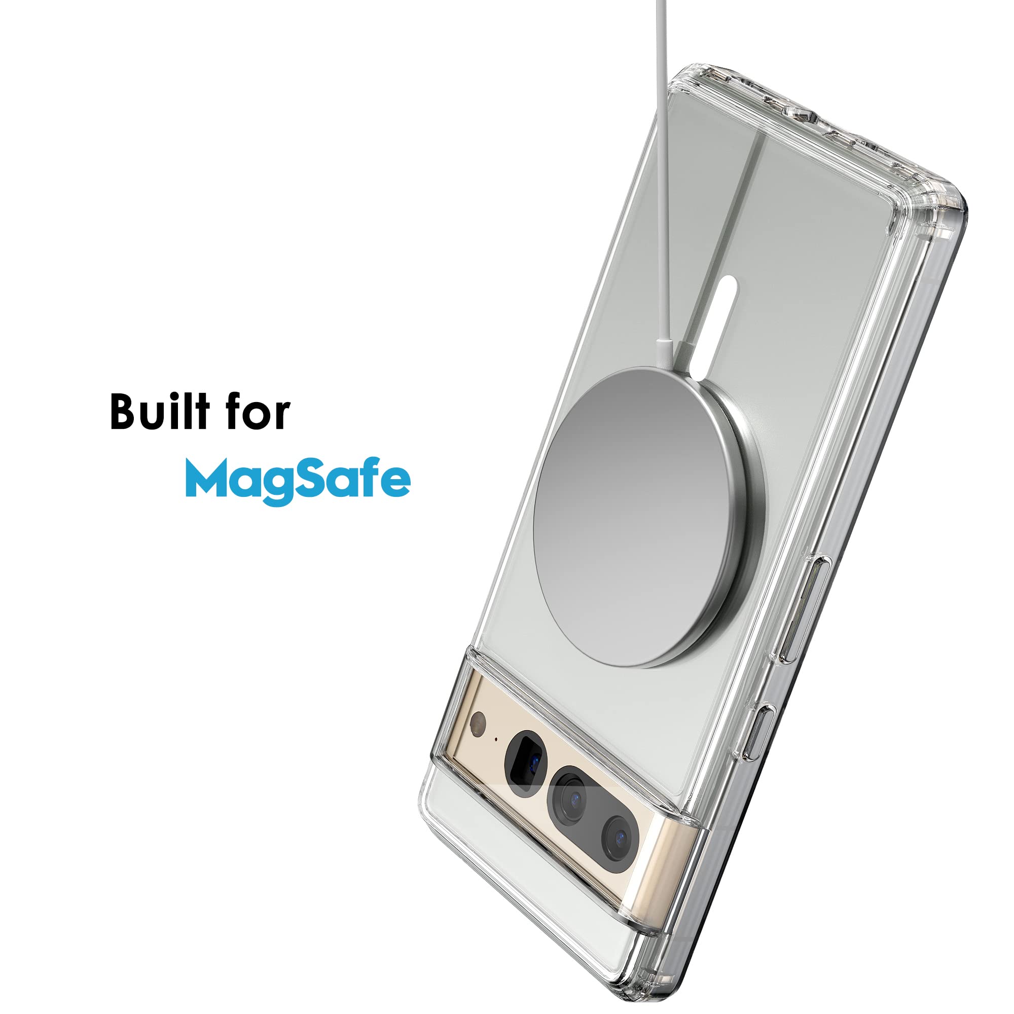 oakxco for Google Pixel 7 Pro Case Clear Magnetic Compatible with Magsafe, Thin Slim Transparent Non Yellowing, Hybrid Soft Silicone Bumper & Hard Plastic Protective Cover for Women, Clear