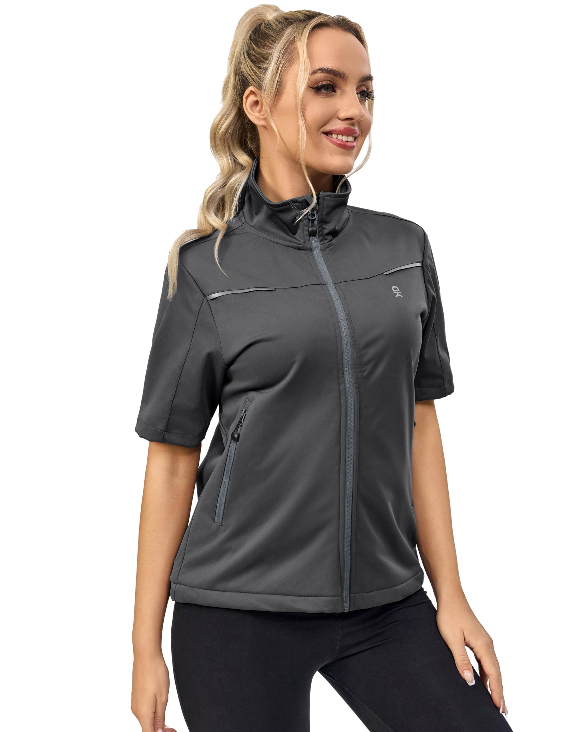 Little Donkey Andy Women's Short Sleeve Jacket Windproof Lightweight Vest for Golf Hiking Running Grey M