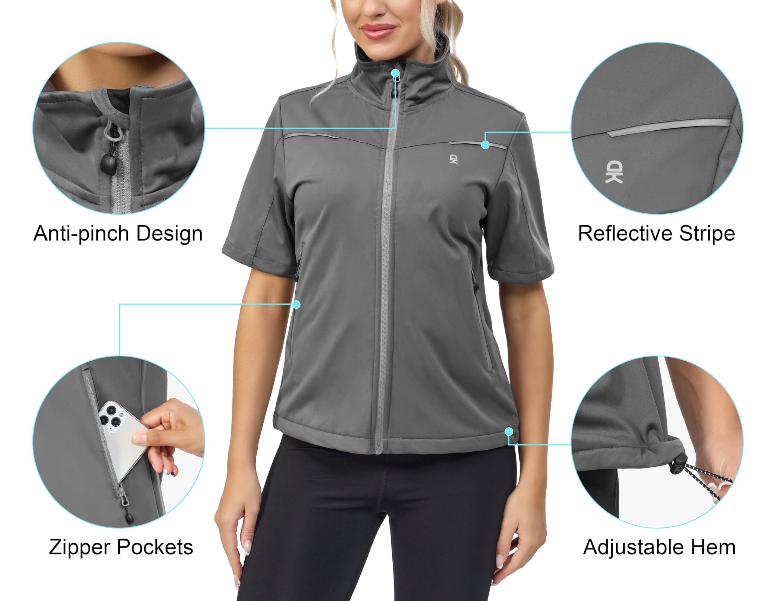 Little Donkey Andy Women's Short Sleeve Jacket Windproof Lightweight Vest for Golf Hiking Running Grey M