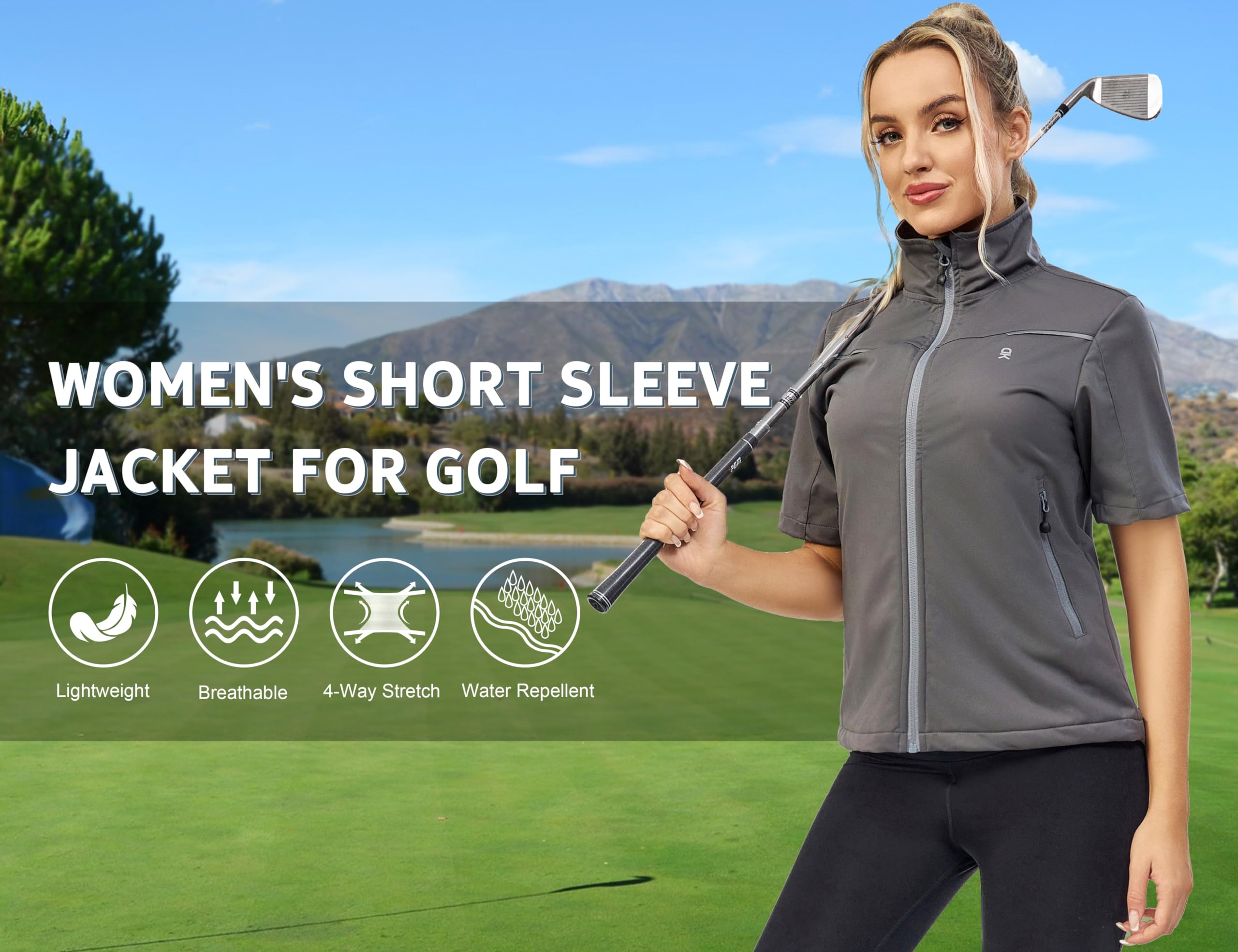 Little Donkey Andy Women's Short Sleeve Jacket Windproof Lightweight Vest for Golf Hiking Running Grey M