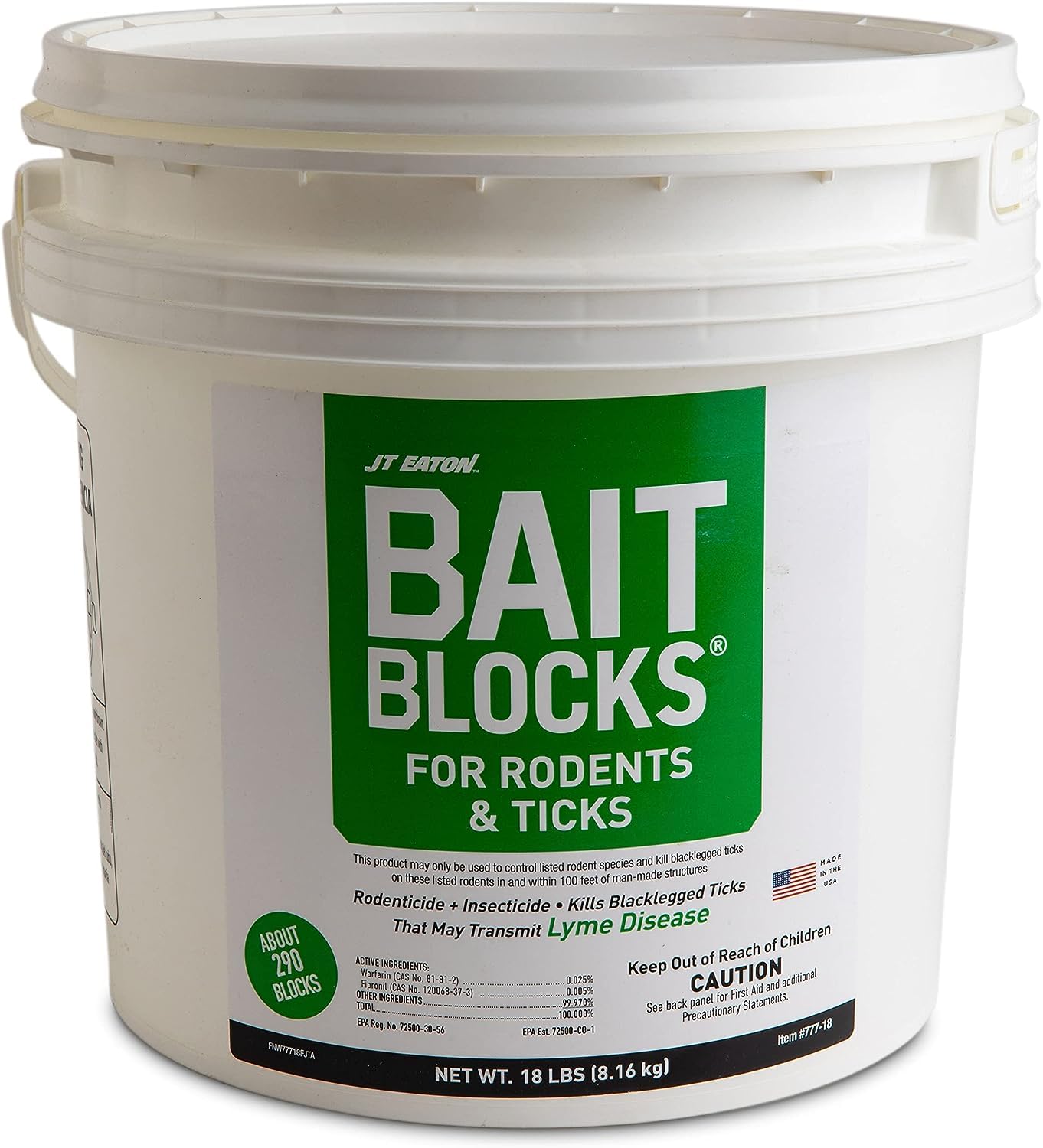 JT Eaton 777-18 Bait Block for Rodents and Ticks (18 lb Resealable Pail of 290)
