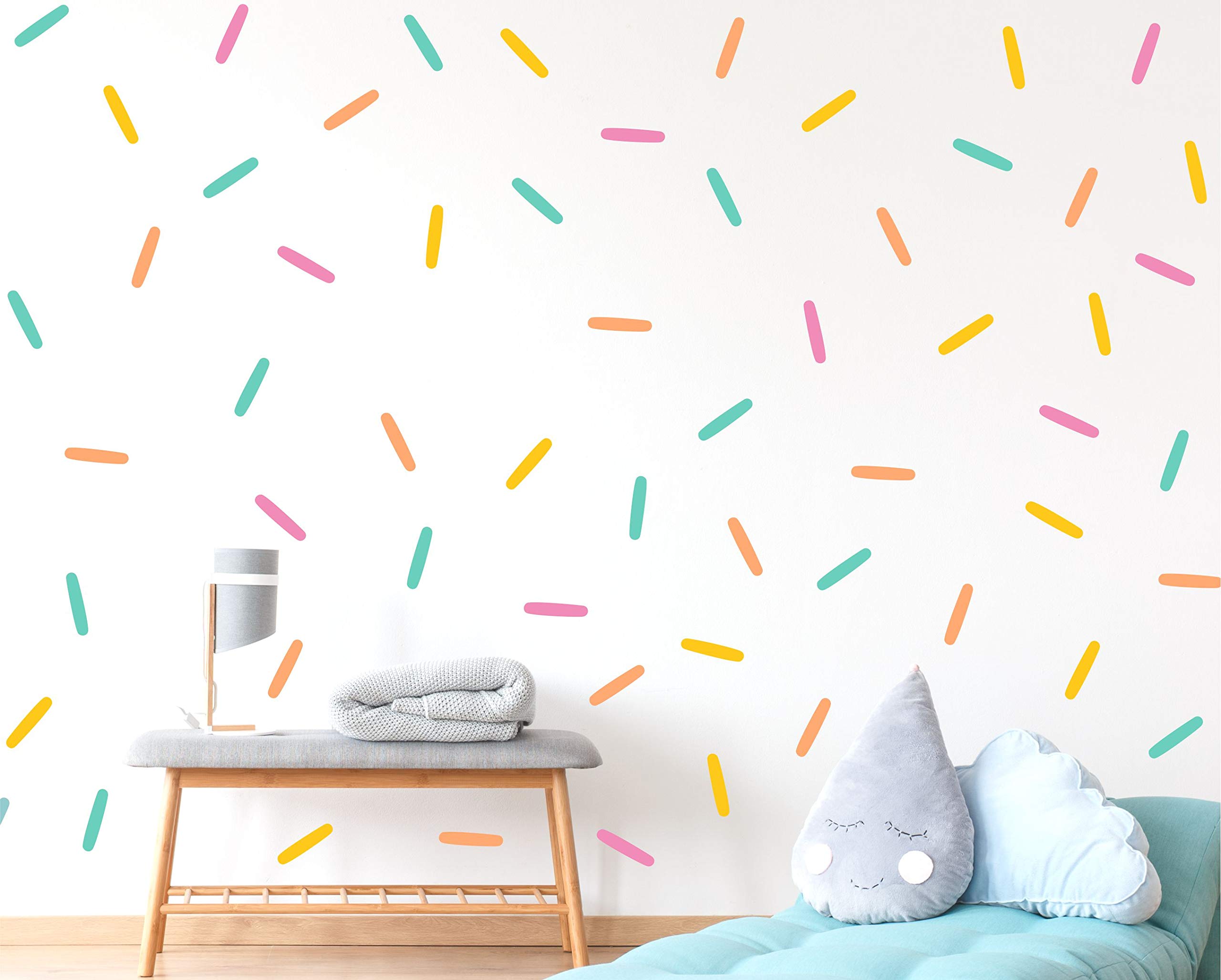 Ice Cream Confetti Sprinkles Wall Decals (1 inch x 5 inch confetti - 160 Decals total) Easy Peel and Stick Matte Finish Removable Decals Safe on Painted Walls