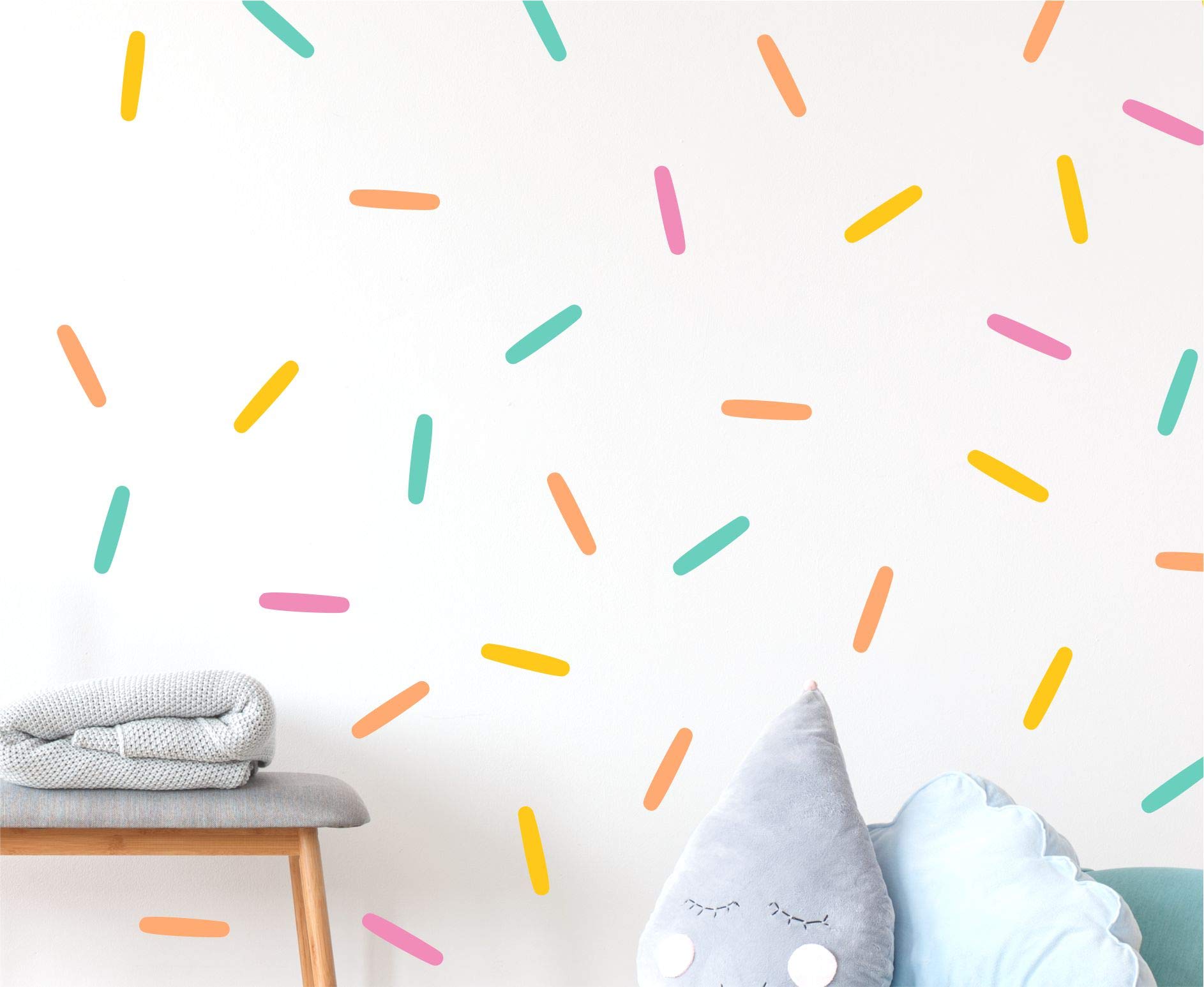 Ice Cream Confetti Sprinkles Wall Decals (1 inch x 5 inch confetti - 160 Decals total) Easy Peel and Stick Matte Finish Removable Decals Safe on Painted Walls