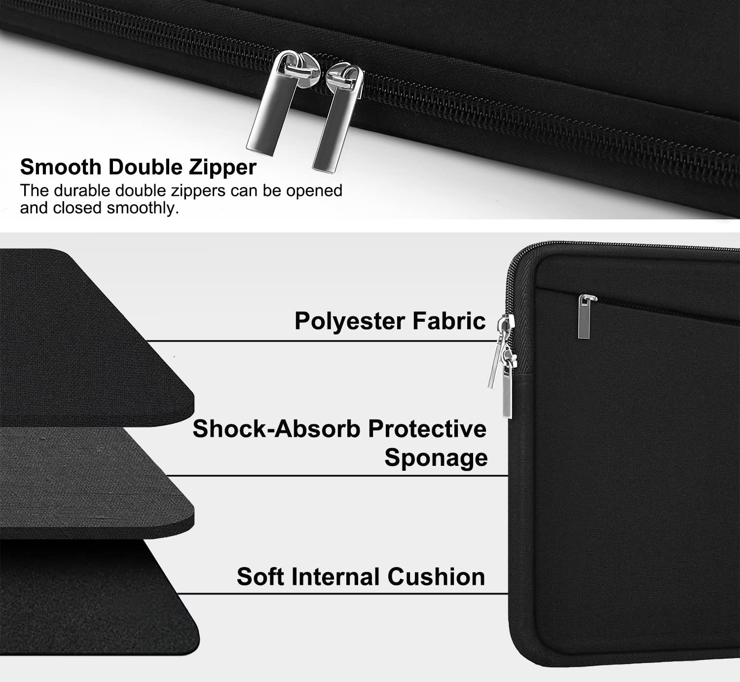 Laptop Sleeve Case 17 inch, Durable Computer Carrying Bag Protective Case Briefcase Handbag with Front Pocket, Slim Laptop Cover for 17-17.3 Inch HP, Dell, Lenovo, Asus, Notebook, Black
