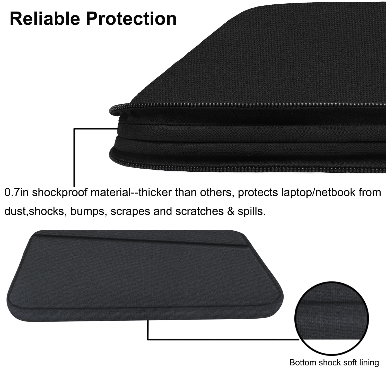 Laptop Sleeve Case 17 inch, Durable Computer Carrying Bag Protective Case Briefcase Handbag with Front Pocket, Slim Laptop Cover for 17-17.3 Inch HP, Dell, Lenovo, Asus, Notebook, Black