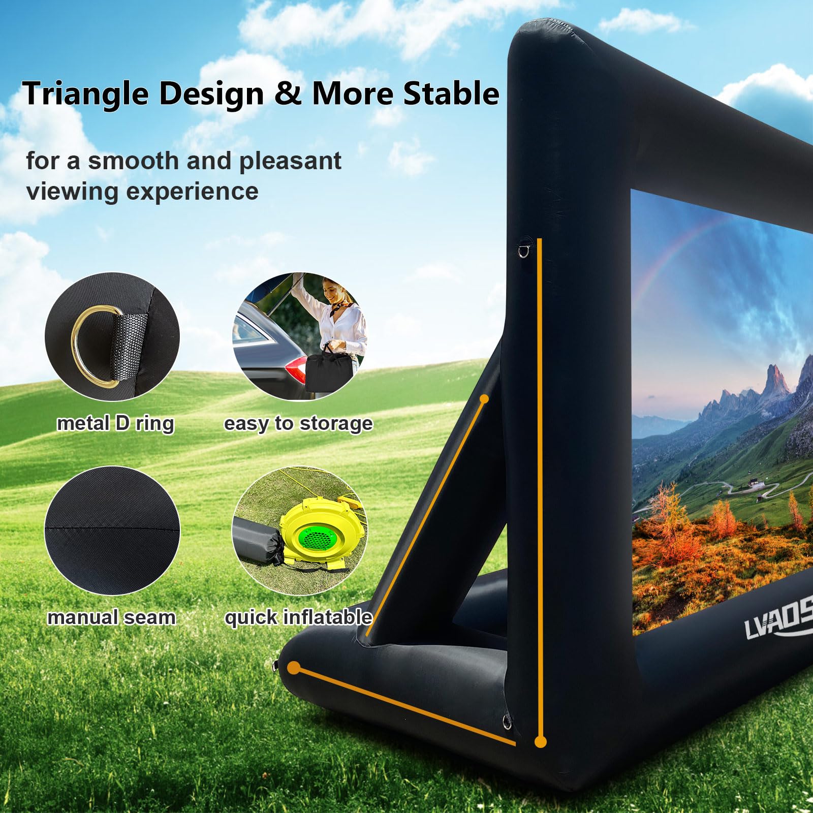 Inflatable Projector Screen, 24FT Blow Up Movie Screen Outdoor Projector, Easy Set Up One-Piece Design Front & Rear Projection with Air Blower for Outside Backyard Family Movie Night Pool Party