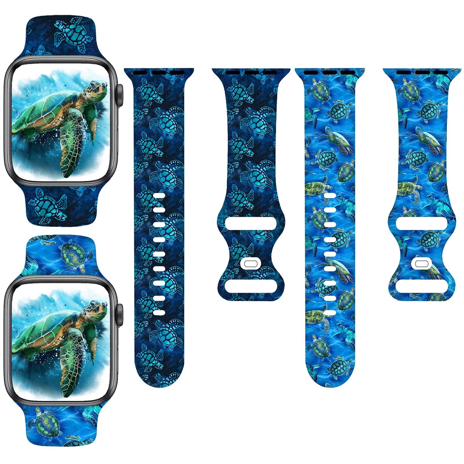 Sea Turtle Sport Watch Bands Compatible with Apple Watch Band 38mm 40mm 41mm,Silicone Strap Wristbands Compatible with iWatch Bands Series SE 7 6 5 4 3 2 1 for Girls Women Boys Men Couple Boyfriend Girlfriend Lover Gifts