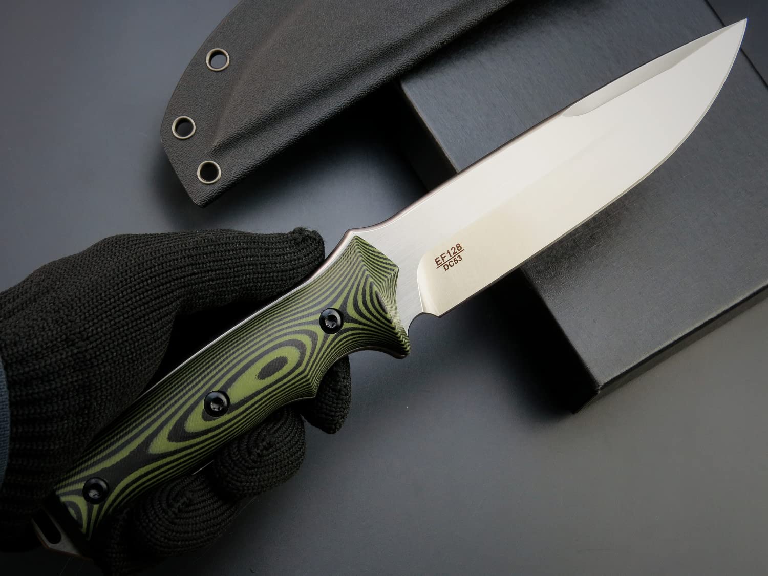 Eafengrow EF128 Fixed Blade Knife DC53 Steel Blade, Two Tone G10 Handle Full Tang Fixed Knifes Straight Knife for Working Camping Hunting Adventure Field EDC Tool Knife(Silver)