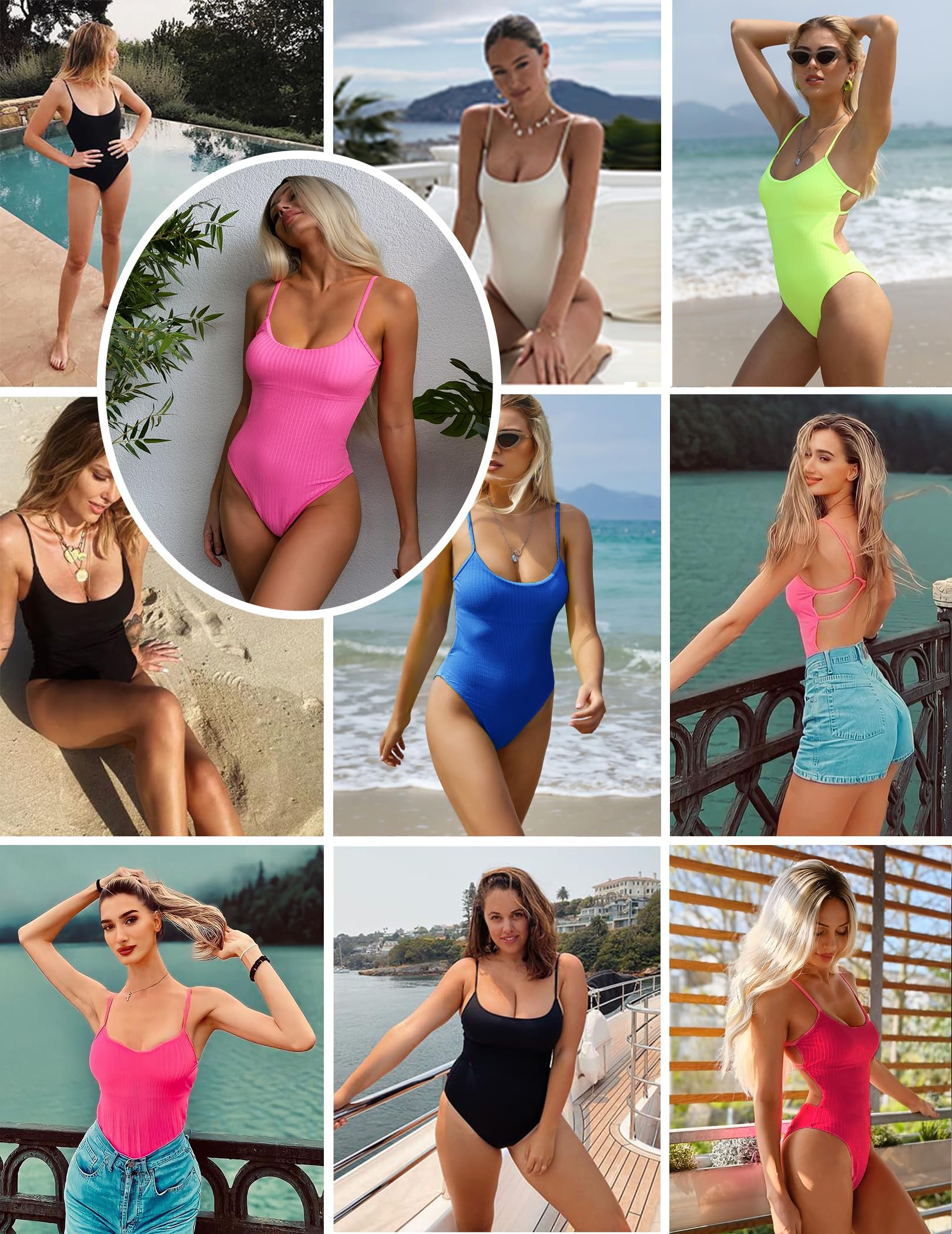 ZAFUL Ribbed One Piece Swimsuit for Women Open Back Cheeky Bathing Suit with Removable Pads Full Lining Lemon Yellow L