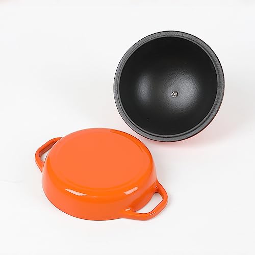 HAWOK Cast Iron Bread Cloche, Dia. 6.3inch/16cm, with Proofing Basket and Dough Scoring Knife, Sourdough Baking Pan Enameled Orange