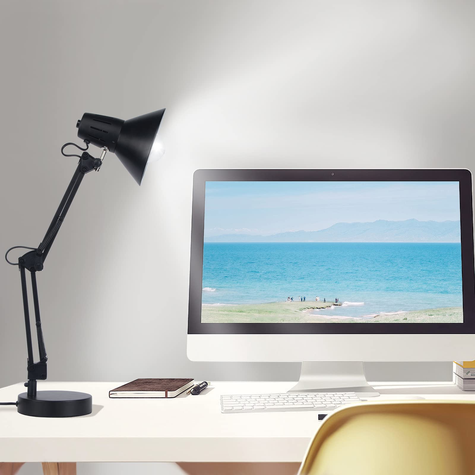 FIRVRE Metal Desk Lamp Black Adjustable Flexible Goose Neck Swing Arm Table Lamp with USB Charging Port Portable Eye-Caring Reading Lamp for Home Office Work Study Reading E26 Base Multi-Joint