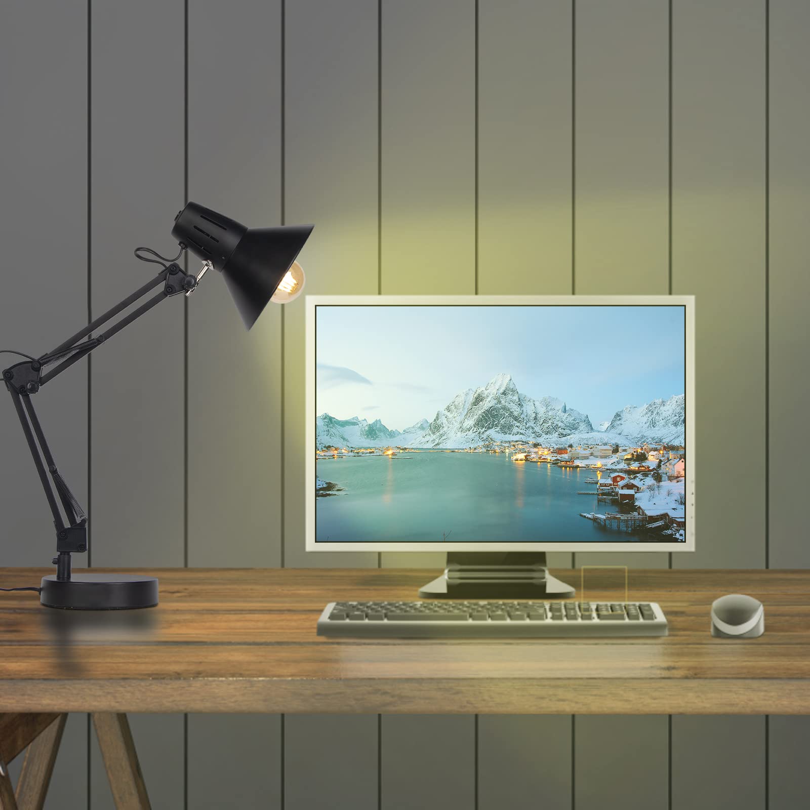 FIRVRE Metal Desk Lamp Black Adjustable Flexible Goose Neck Swing Arm Table Lamp with USB Charging Port Portable Eye-Caring Reading Lamp for Home Office Work Study Reading E26 Base Multi-Joint