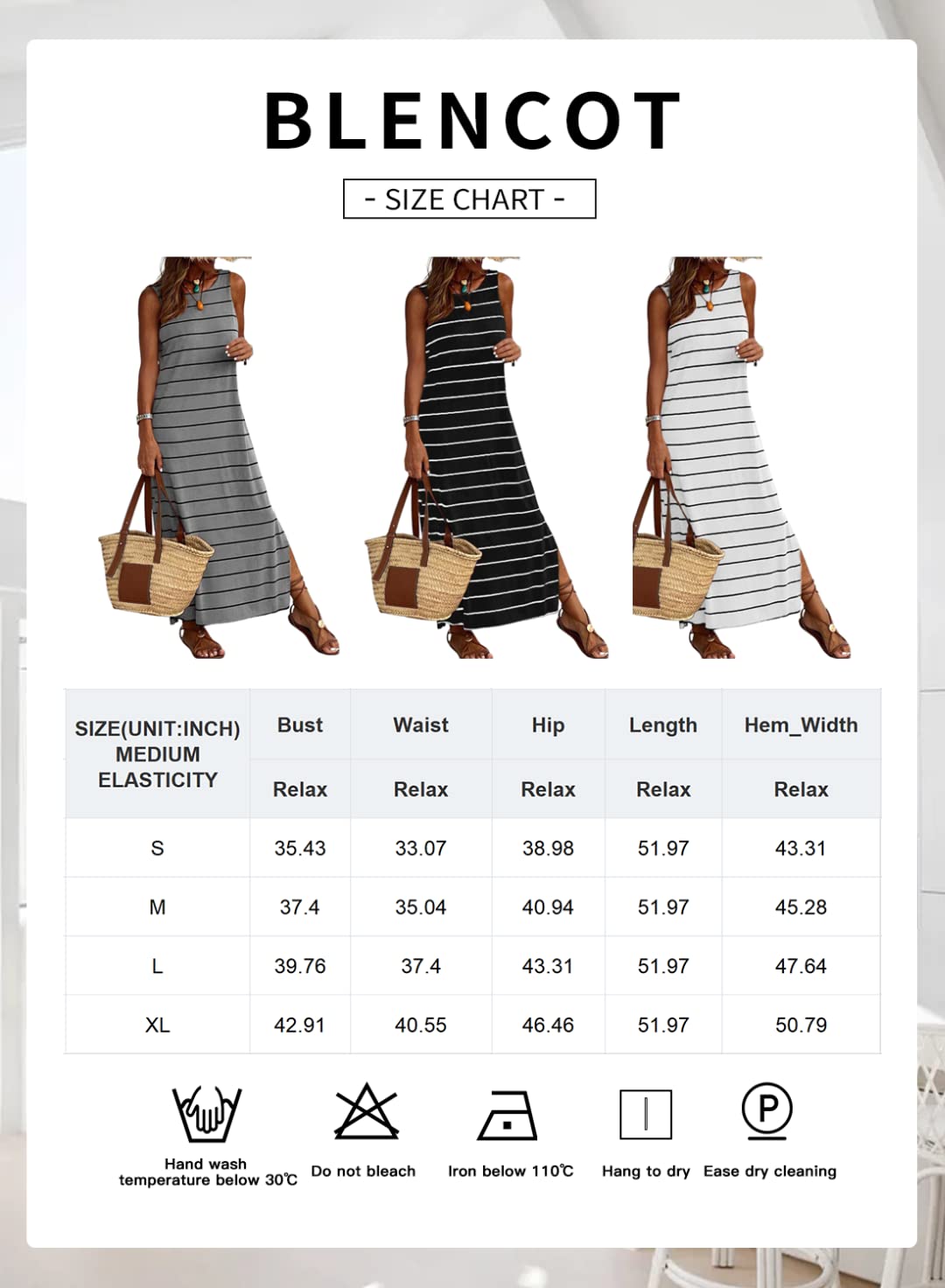 BLENCOT Womens Sleeveless Striped Racerback Maxi Sundresses Backless Beach Long Tank Dresses Gray XL