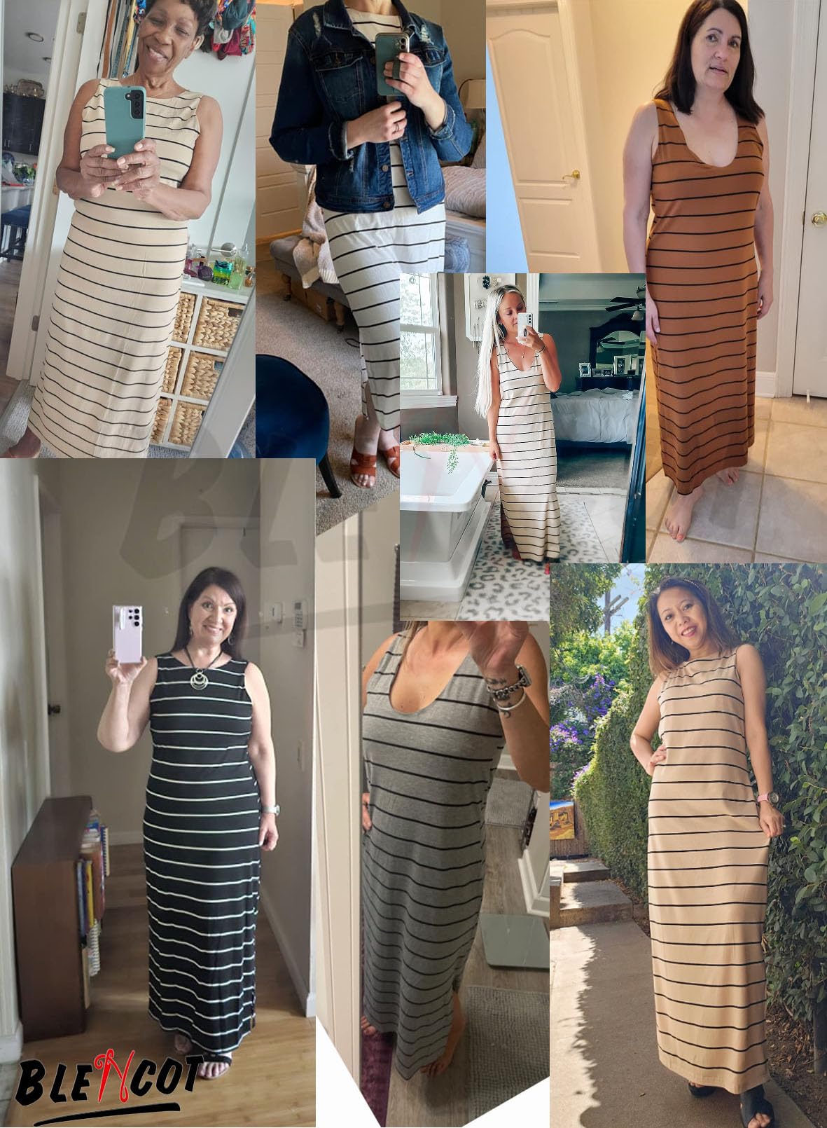 BLENCOT Womens Sleeveless Striped Racerback Maxi Sundresses Backless Beach Long Tank Dresses Gray XL