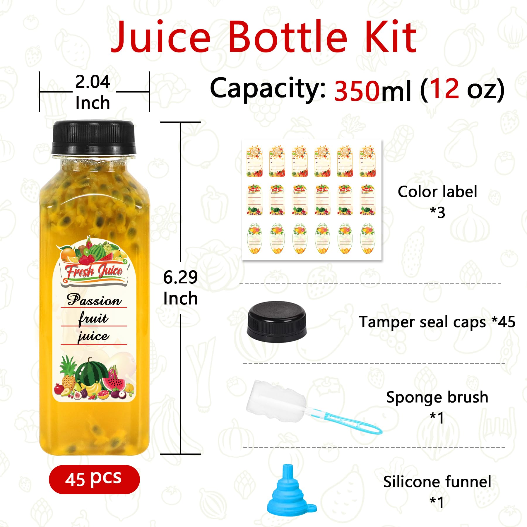 PeacePeo Plastic Juice Bottles with Caps 12 OZ, 45 Pcs Juice Bottles Clear Empty Reusable Juice Bottle with Tamper Lids for Juicing Refillable Juice Bottles for Travel
