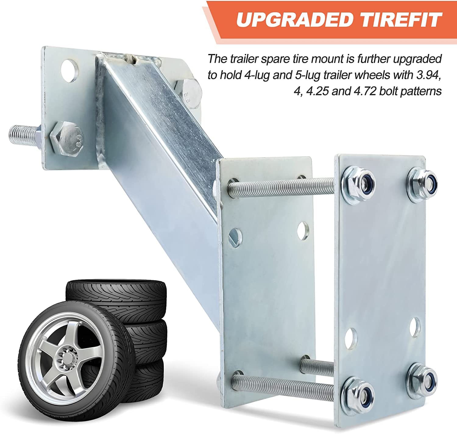 Yaegoo Spare Tire Carrier with Lock for Most 4&5 Lugs Wheel on 3.94″ 4″ 4.25″ 4.72″ Bolt, 120lb Weight Capacity (Silver)