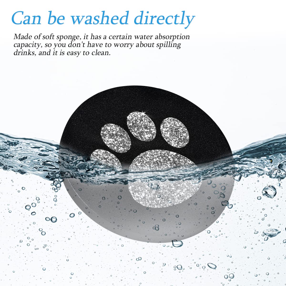 AUCELI 2 Pack Car Cup Holder Coasters, 2.75In Bling Glitter Rhinestone Paw Print Cup Coaster, Rubber Non-Slip Insert Auto Drink Mat, Universal Car Interior Accessories for SUV, Truck, RV (Silver)