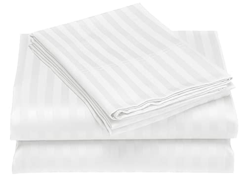 JOOKI Striped Bed Sheets Set Full, 100% Microfiber Full Size Sheets Set Luxury Hotel Soft Cooling Sheets, 16" Deep Pocket Sheets, Breathable Wrinkle Free 4 Piece Bedding, White