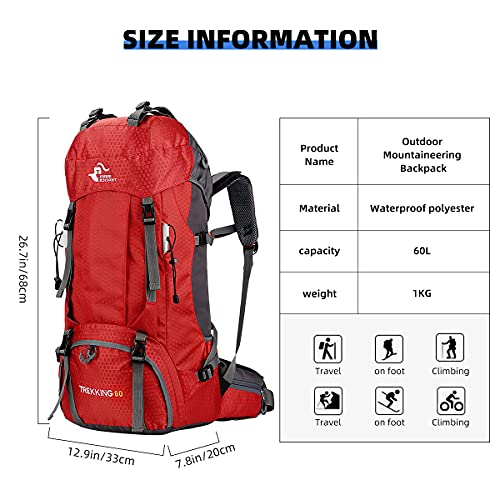 60L Hiking Backpack, Waterproof Camping Backpacking Backpack for Men Outdoor Traveling Climbing Daypack with Rain Cover (Army Green)