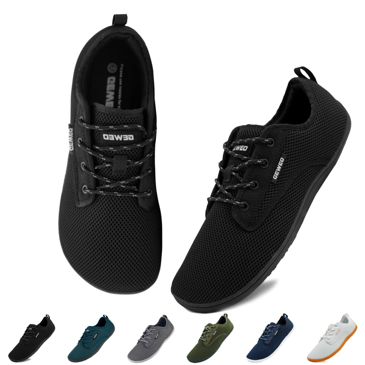 Geweo Barefoot Shoes Women Minimalist Sneakers for Men Extra Wide Toe Box Zero Drop Sole Flat Running Walking Footwear Weightlifting Size 11.5 Women/10 Men Casual Breathable Lightweight Black 43