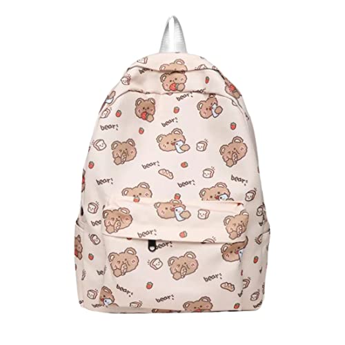 Kaupuar Japanese Backpack Kawaii Backpack for School Teen Girls Aesthetic Backpack Student Lovely Bookbag (Beige)