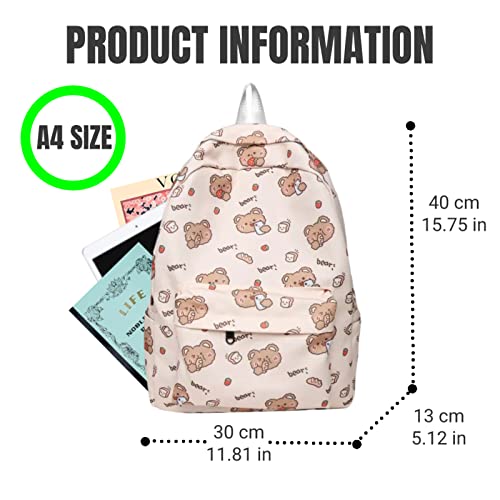 Kaupuar Japanese Backpack Kawaii Backpack for School Teen Girls Aesthetic Backpack Student Lovely Bookbag (Beige)
