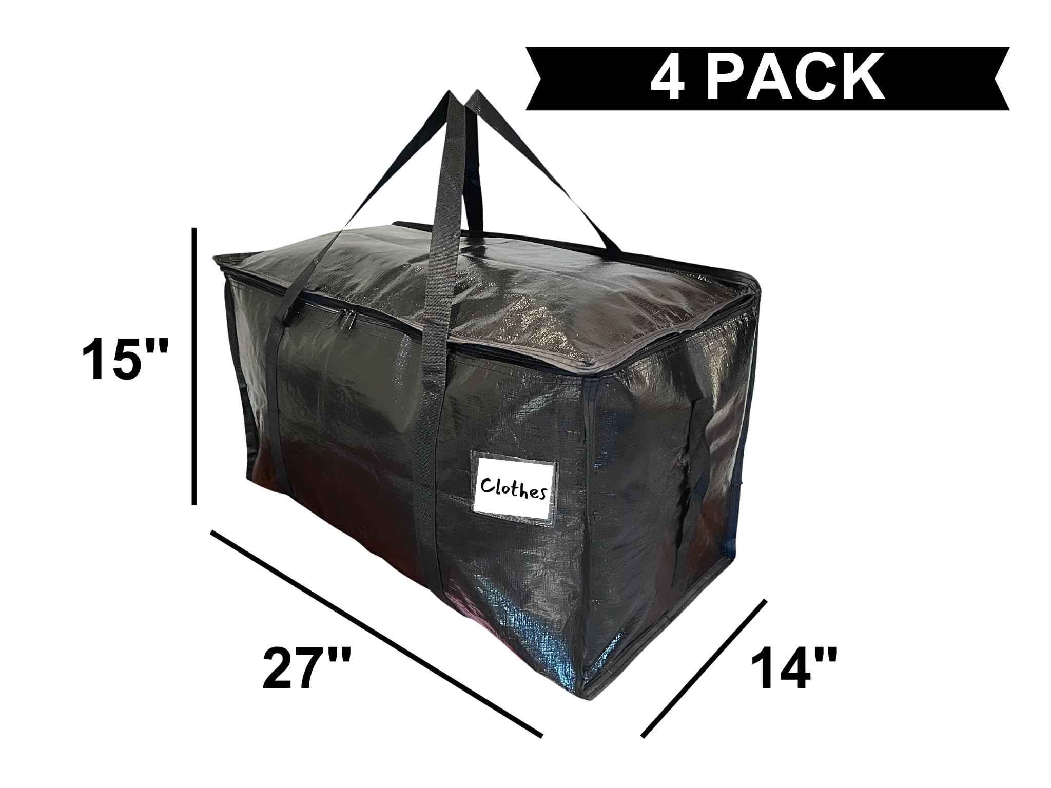 BAG-THAT! 4-Pack Black Moving Bags, Extra Large Storage Bags with Zipper, Water Resistant Packing Bags for Moving Supplies, Heavy Duty Moving Totes with Carrying Handle