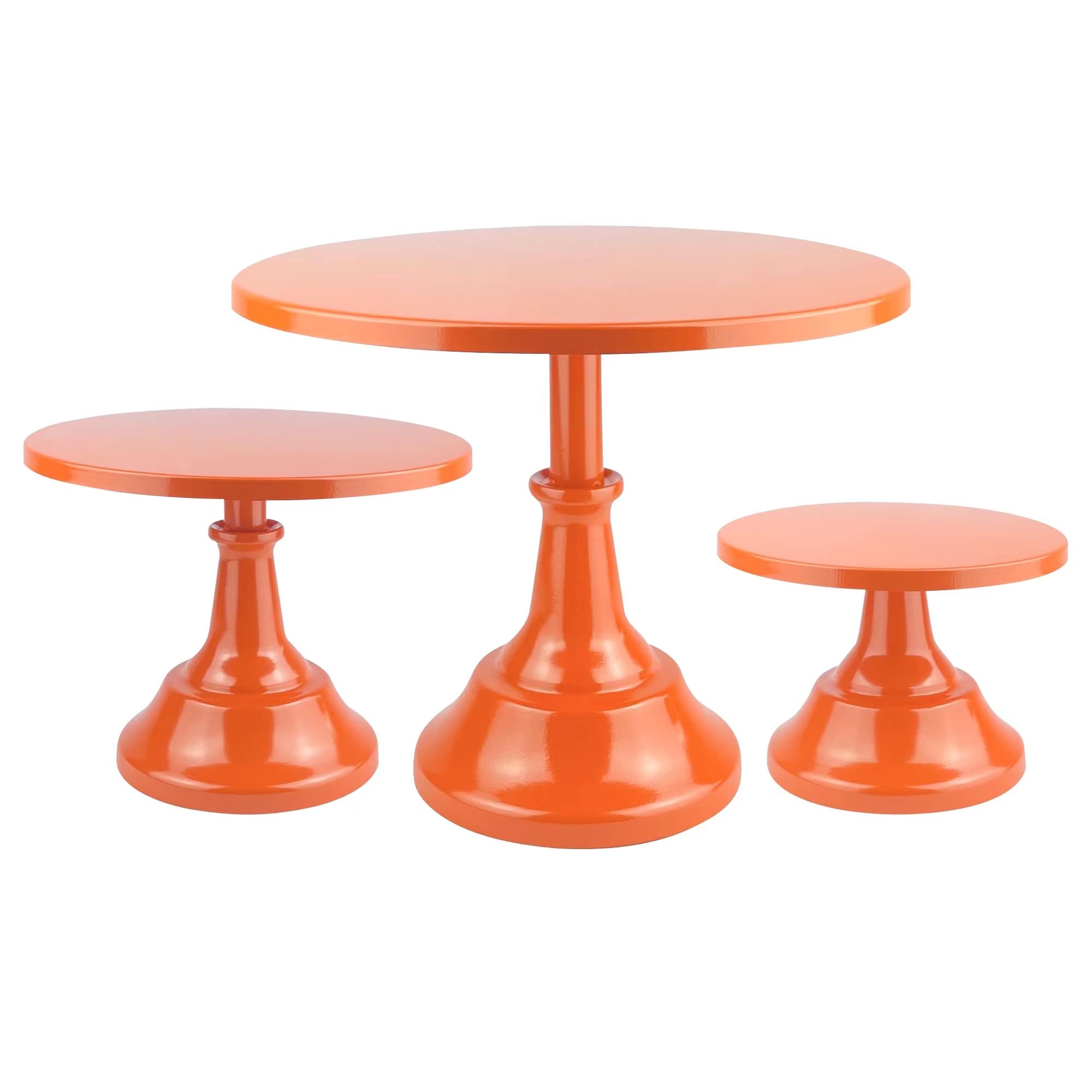 KERYNICE 3 Piece Orange Cake Stands Set Metal Cupcake Pedestal Table Dessert Display Stand with Tall Base Decoration Serving Platter for Baby Shower Wedding Birthday Parties Celebration