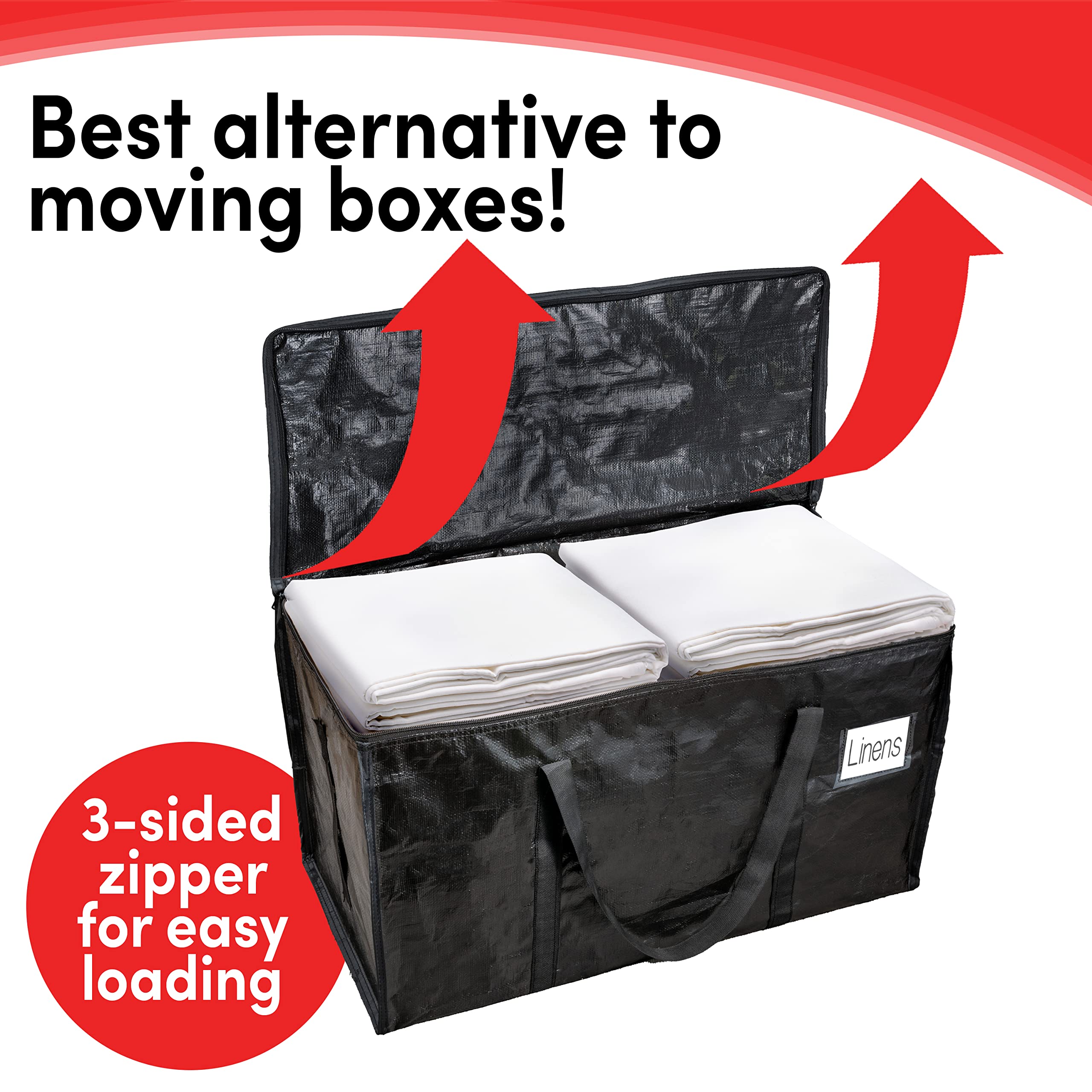 BAG-THAT! 4-Pack Black Moving Bags, Extra Large Storage Bags with Zipper, Water Resistant Packing Bags for Moving Supplies, Heavy Duty Moving Totes with Carrying Handle