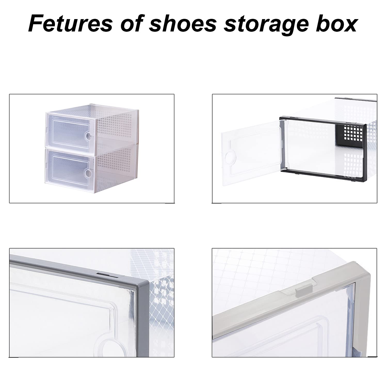 Shoe Storage Box 12 Pack Clear Plastic Foldable Shoe Rack Bin Sneaker Container Stackable Shoe Shelf Case Shoes Organizer for Closet Organizador de Zapatos (12boxes white medium)