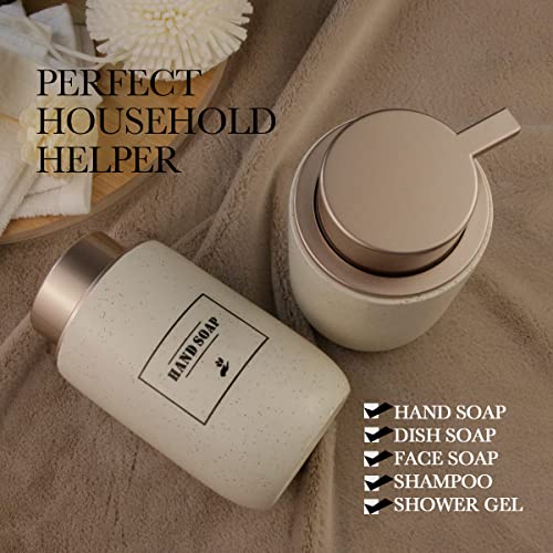GIRLUFO White Soap Dispenser,Kitchen Foaming Ceramic Soap Dispenser with Champagne Gold Pump,Foam Soap Dispenser for Cleanser Essence,Shower Gel,11.5OZ Sanitizer Dispenser