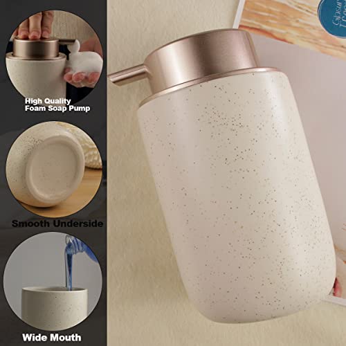 GIRLUFO White Soap Dispenser,Kitchen Foaming Ceramic Soap Dispenser with Champagne Gold Pump,Foam Soap Dispenser for Cleanser Essence,Shower Gel,11.5OZ Sanitizer Dispenser