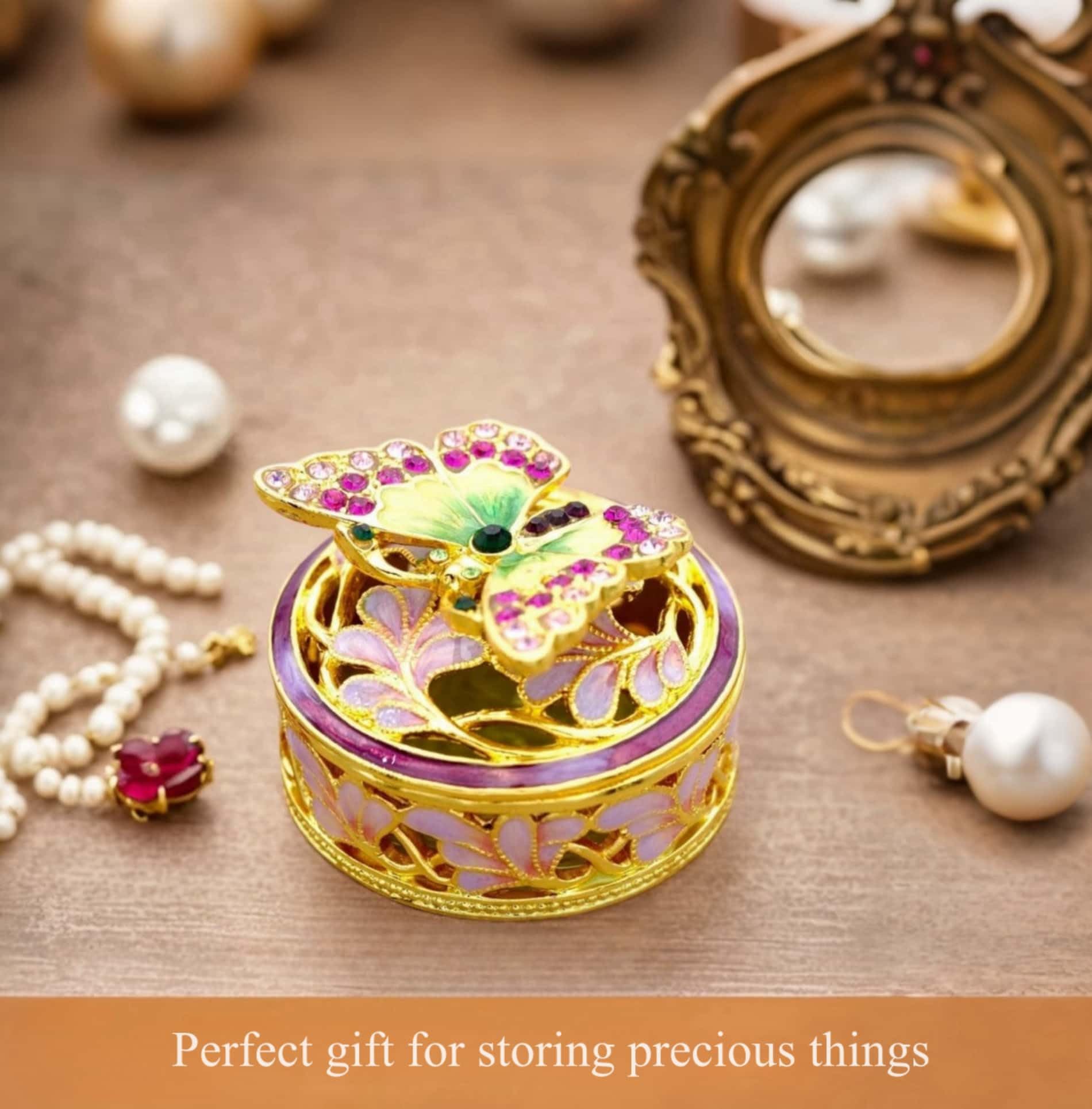 JWT Astyle Elegant Butterfly Jewelry Trinket Boxes.Enameled Decorative Keepsake Ring Box Holder Necklace Earrings Organizer Home Decor.Butterfly Gifts for Women