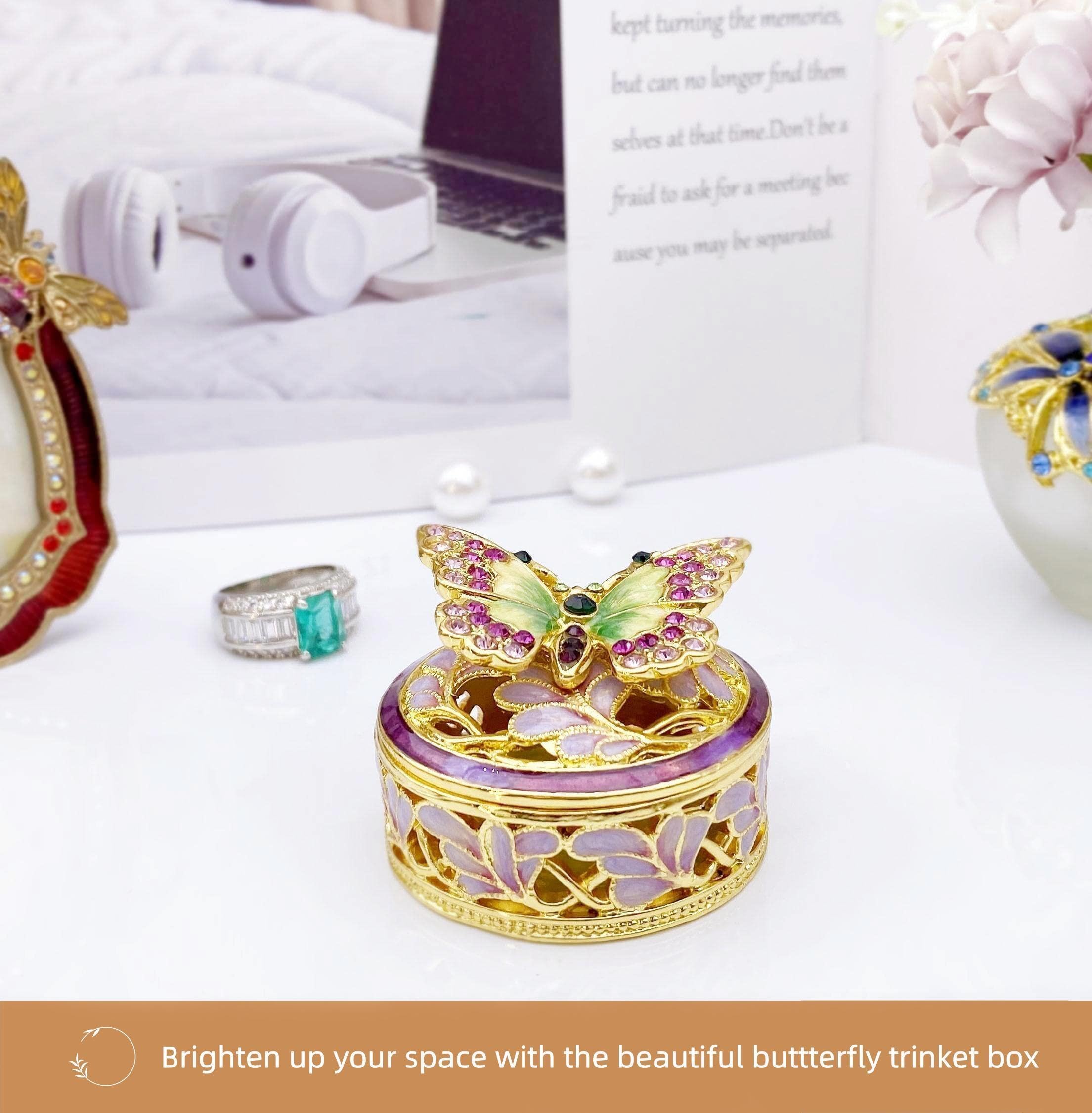 JWT Astyle Elegant Butterfly Jewelry Trinket Boxes.Enameled Decorative Keepsake Ring Box Holder Necklace Earrings Organizer Home Decor.Butterfly Gifts for Women